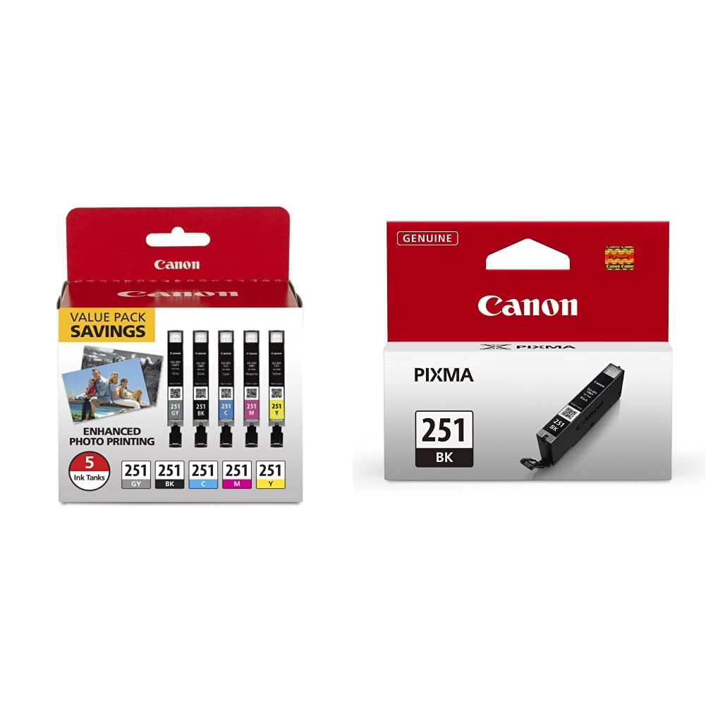 Amazon.com: Canon CLI-251 BK/C/M/Y/GY 5 Color Value Pack & CLI-251 ...