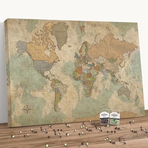 Amazon.com: Holy Cow Canvas World Map on Canvas in Vintage Earth Tones ...