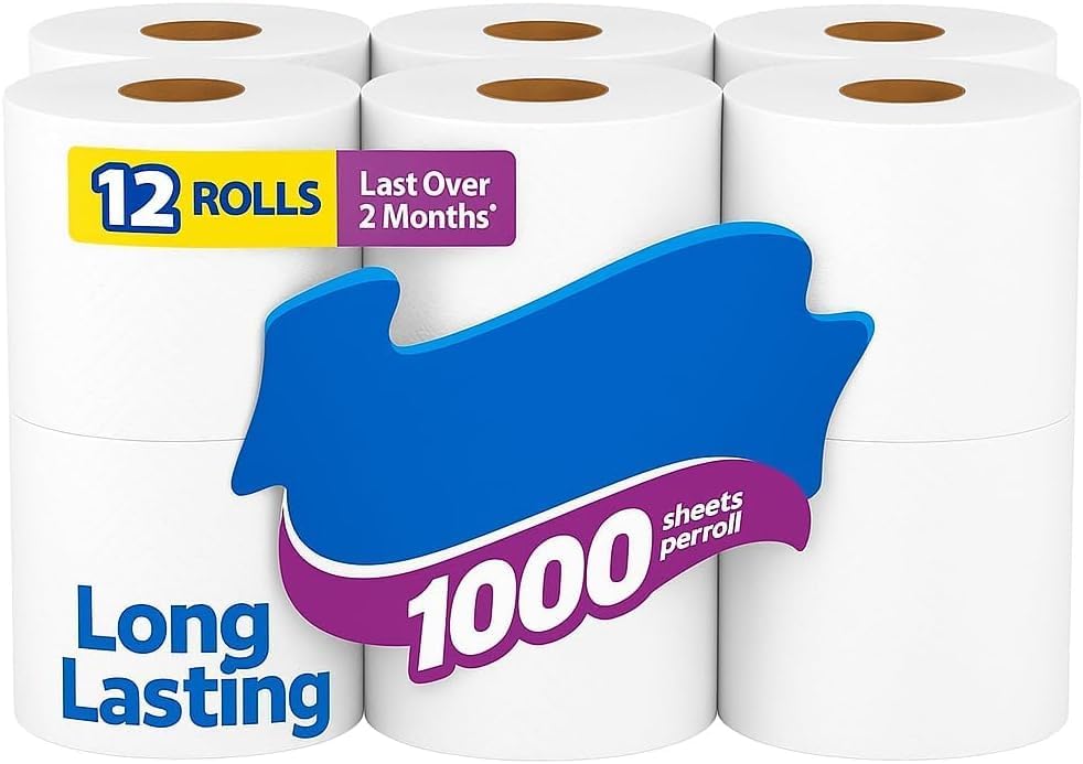 Amazon.com: Bulk Toilet Paper 12 Rolls – 1000 Sheets per Roll, Soft 1 ...