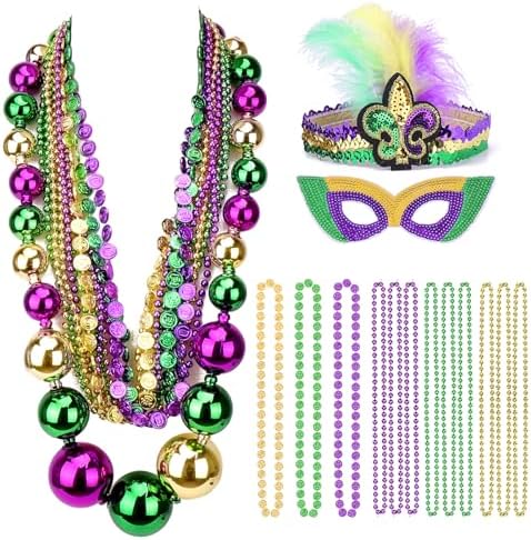 Amazon.com: SelfTek Mardi Gras Jumbo Ball Beads Necklaces Set, with ...