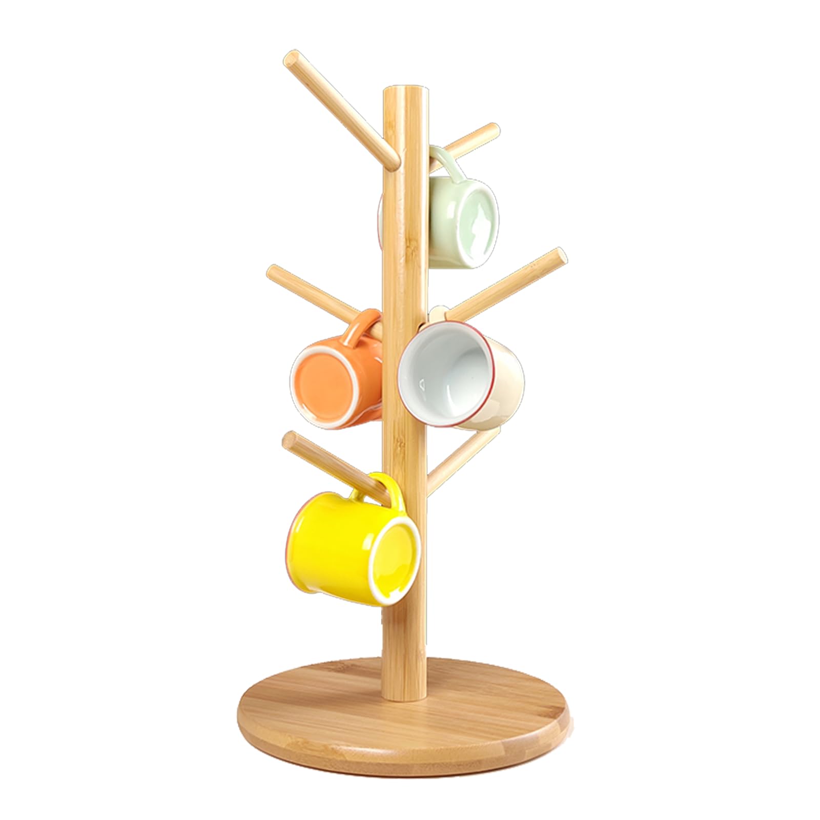 ADERTOS 6 Cup Mug Tree Wooden Mug Tree Stand Wood Mug Rack Bamboo Cup ...