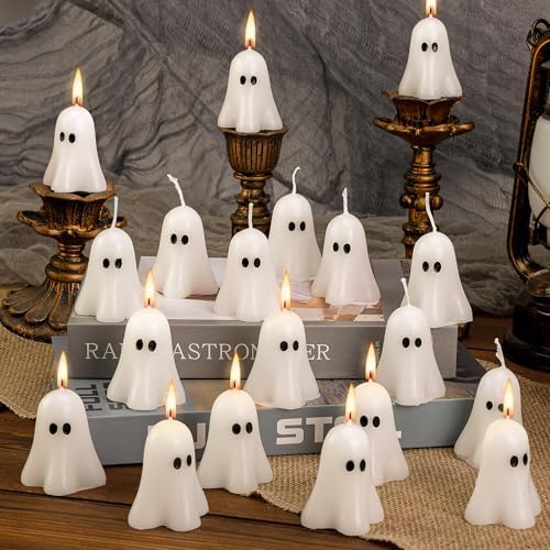 Amazon.com: 21 PCS Halloween Ghost Candles Spooky Candles White ...