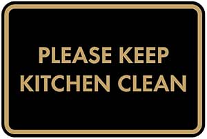 Amazon.com: Classic Framed Please Keep Kitchen Clean Sign (Black/Gold ...