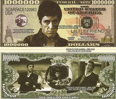 Novelty Dollar Scarface Al Pacino Tony Montana Dollar Bills X 2 ...