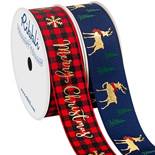 Snapklik.com : Grosgrain 2 Rolls Christmas Ribbon,Red Black Plaid ...