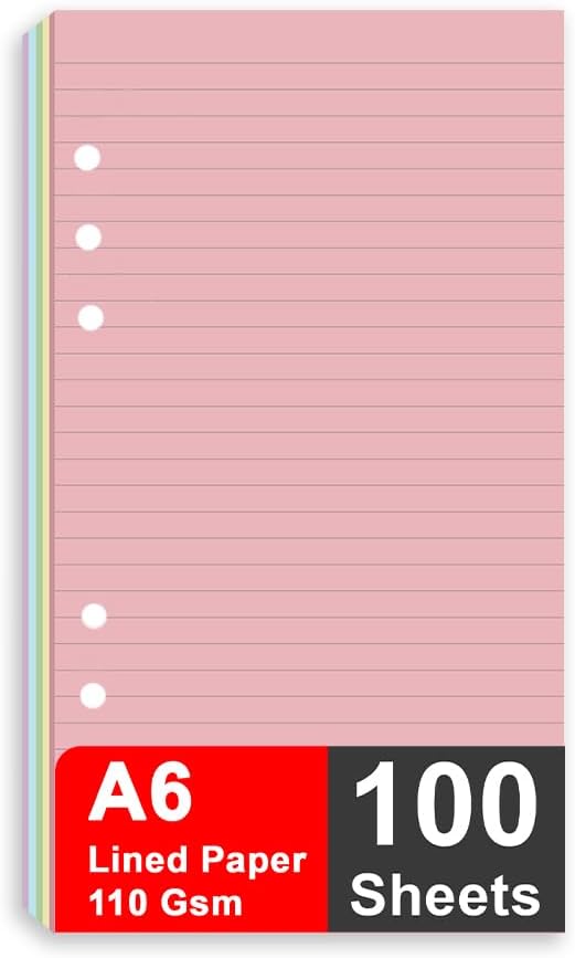 Amazon.com : Colorful 6-Hole Ruled Refills Inserts, 5-Color Loose Leaf ...
