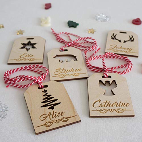 3x Christmas parcel tags. Personalise name place settings. Wooden Xmas ...
