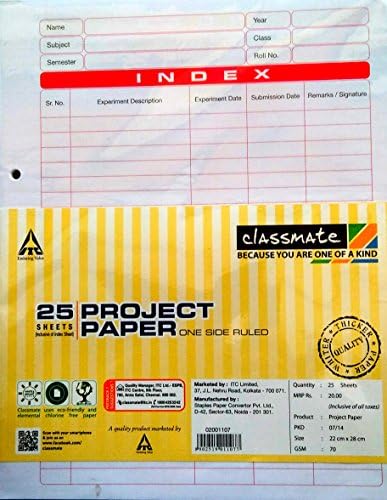 Classmate Project Paper of 25 Sheets One Side Ruled Pack of 5 Packet ...