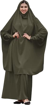 Amazon.com: IDOPIP Two Pieces Jilbab Modest Dress for Muslim Women Long ...
