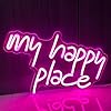 GGK My Happy Place Neon Sign LED Light up My Happy Place Sign for Wall Decor Pink Neon Lights ...