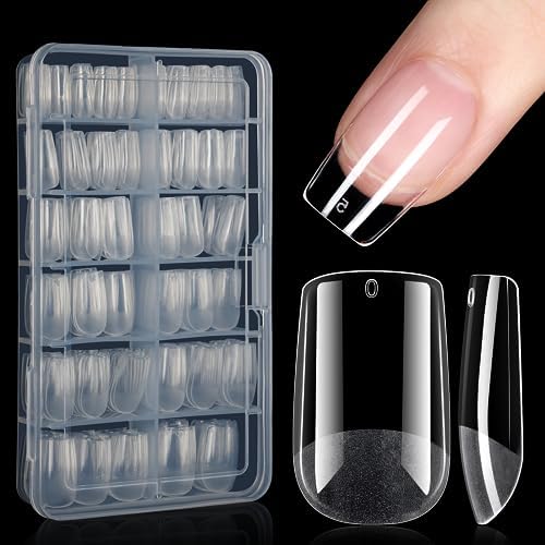 Amazon.com: AILLSA Short Square Nail Tips Full Cover Clear Gelly Tips ...
