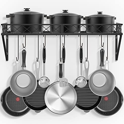 Mutool Wall Mount Pot Pan Racks, 70CM Saucepan Hanging Racks Utensils ...