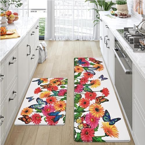 Amazon.com: Pink Floral Kitchen Rug Set of 2 Boho Flower Anti Fatigue ...
