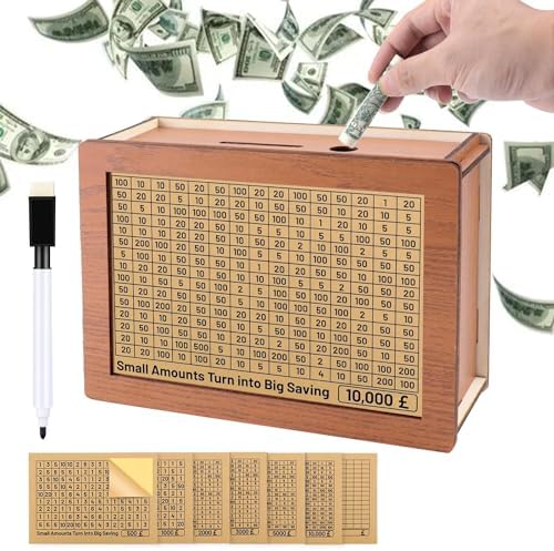 Money Box Wooden,Cash Saving Box for Adults Kids,Wooden Money Saving ...