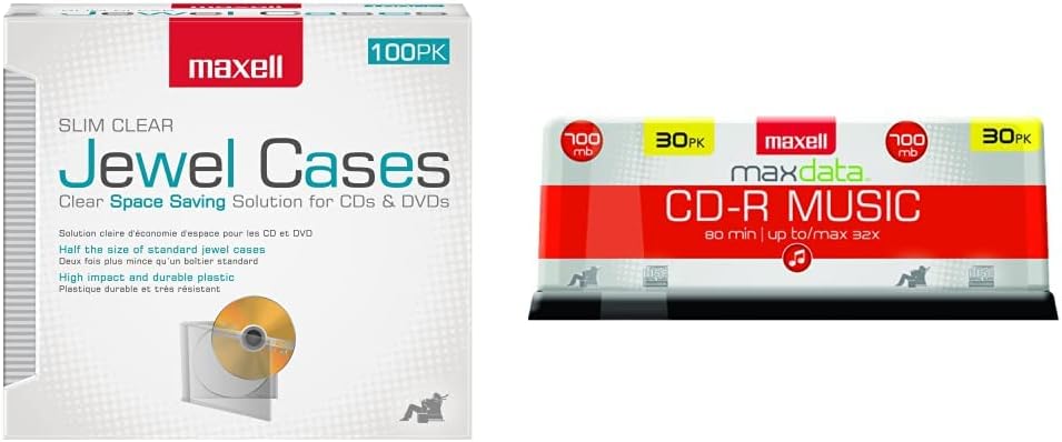 Maxell Slim Jewel Cases, Clear, Pack of 100 & 625335 High-Sensitivity ...