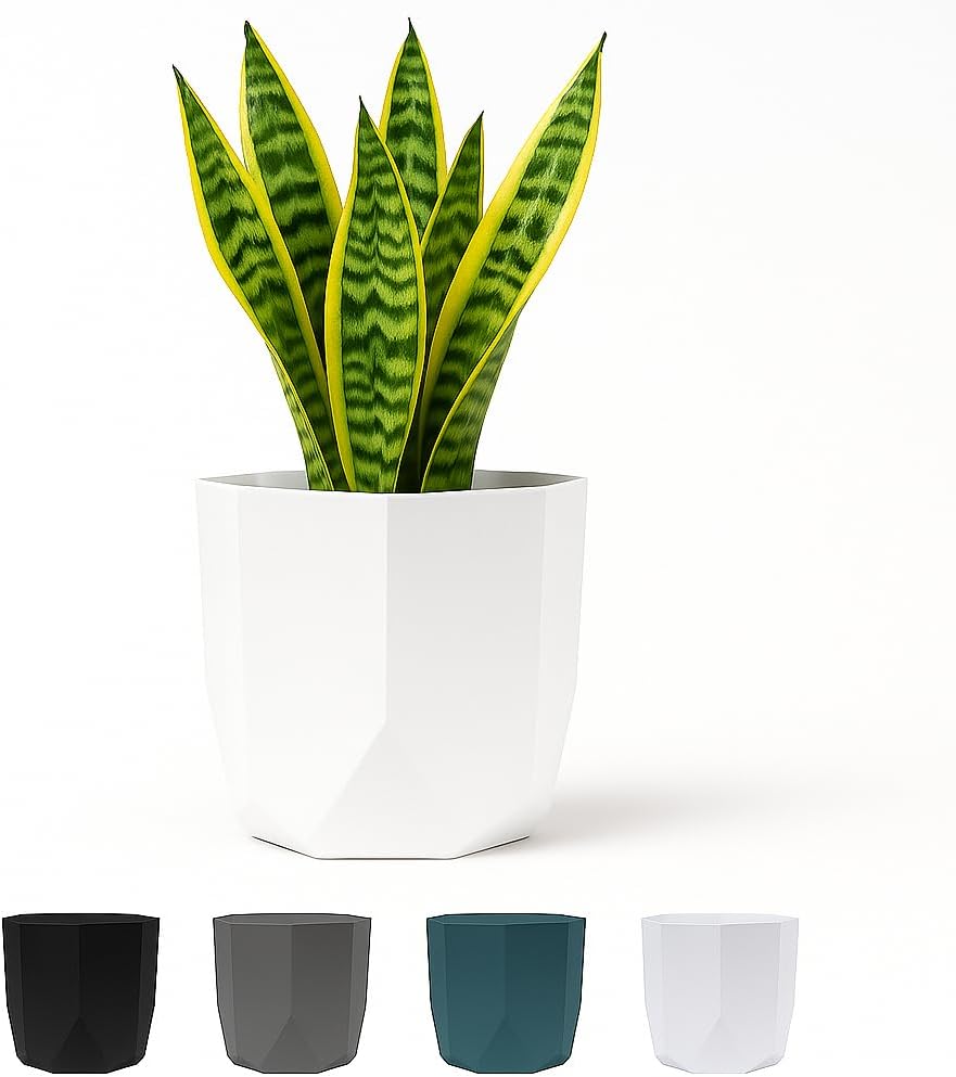 Amazon.com: Bloem Tuxton 10" Round Hexagon White Resin Planter Pot with ...