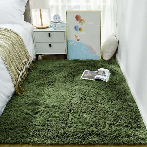 Amazon.com: Ophanie Gray Green Grass Area Rugs for Bedroom, 3x5 Shag ...