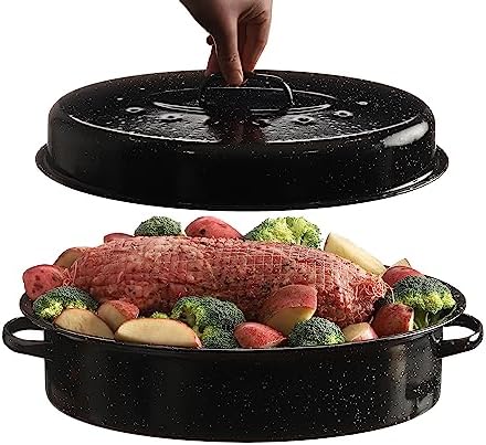 GOURMEX Black Ceramic Enamel Coated Roasting Pan | Dutch Oven Pot with ...