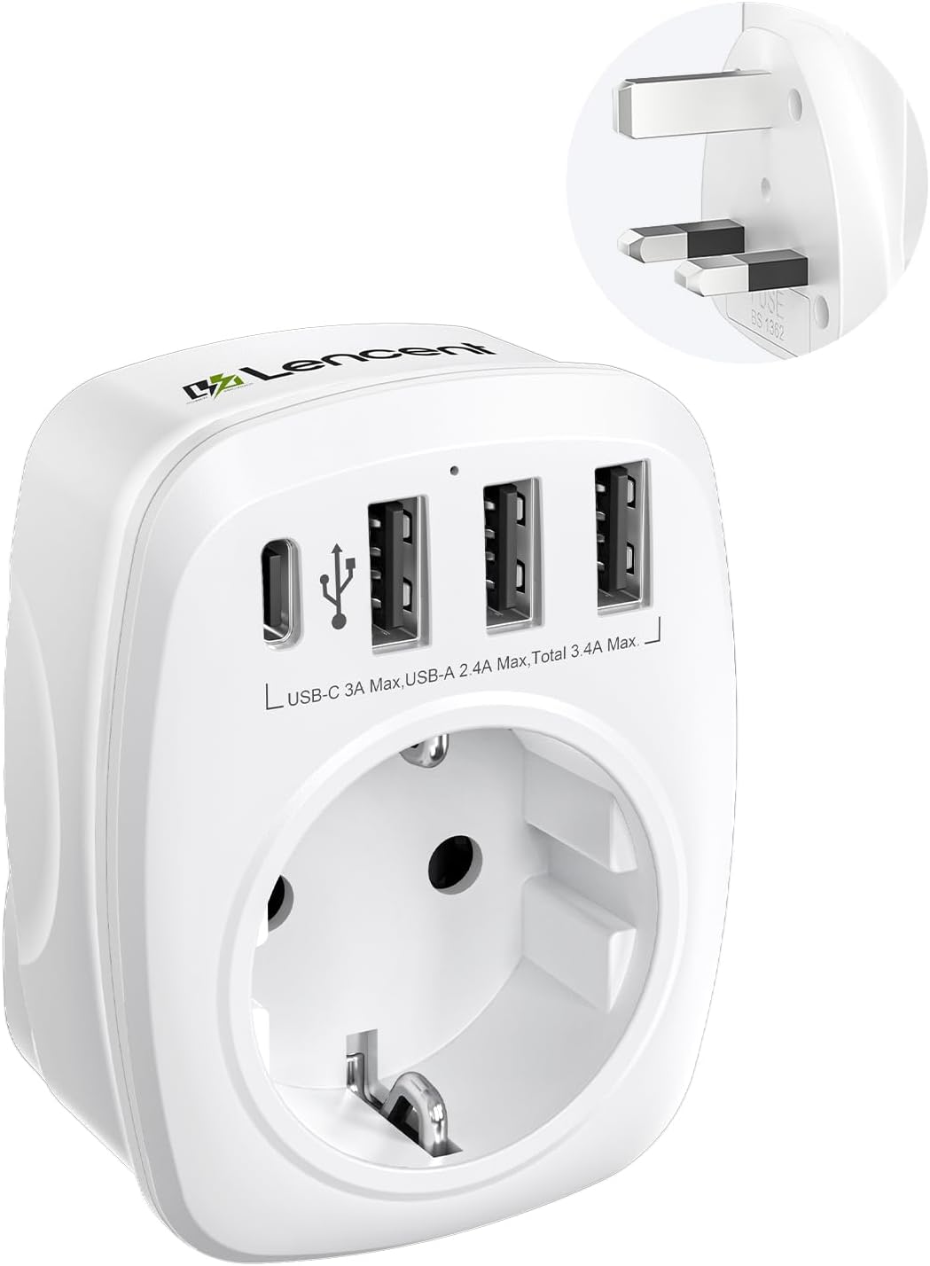 Reiseadapter UK Adapter England Deutschland Stecker mit 1 AC & 2 USB-C ...