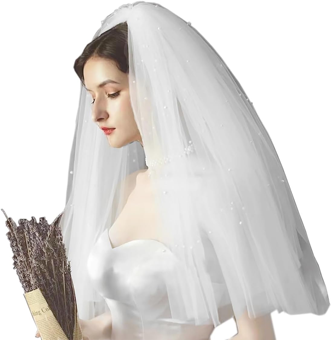 Delphinus Pearl Bridal Veils, 4 Tier Wedding Bridal Veil with Comb ...