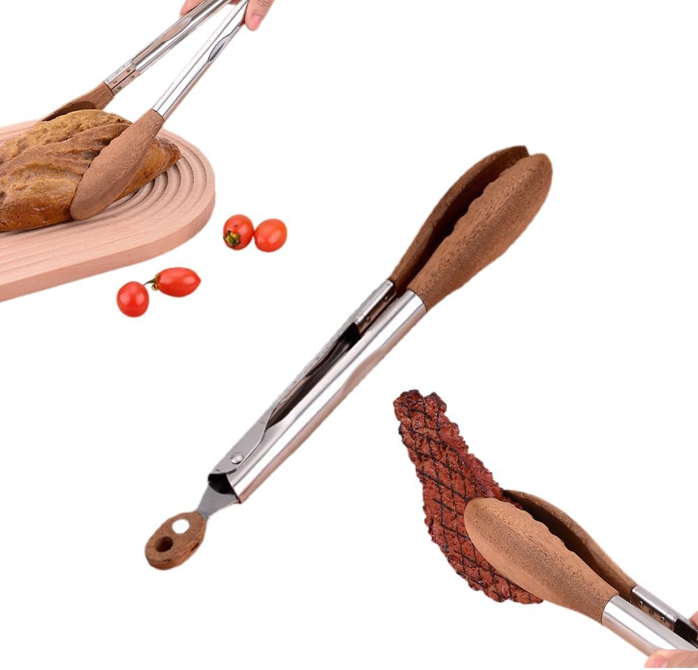 Amazon.com: Boxiki Kitchen Tongs for Cooking with Wooden Tips ...