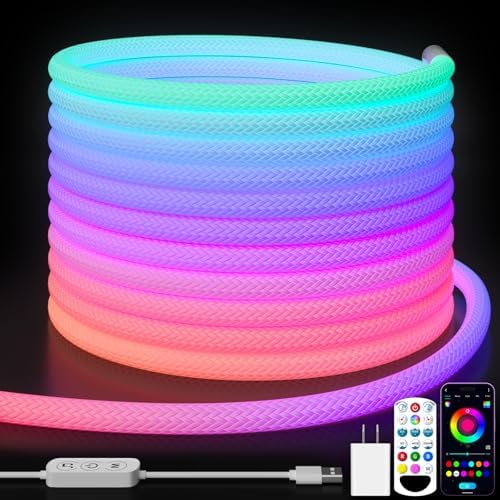 GIPOYENT 3M LED Neon Rope Light with Remote and APP Control with Music ...