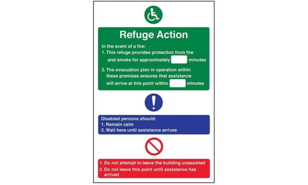 V Safety Refuge Fire Action Notice Sign – 200mm x 300mm – 1mm Rigid ...