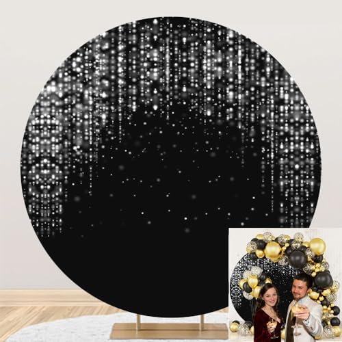 Amazon.com : OERJU Black and Silver Round Backdrop Cover Silver Glitter ...