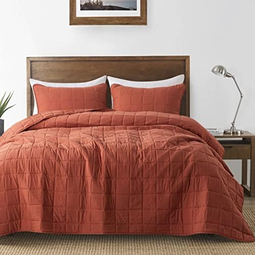 Amazon.com: Full Queen Size Burnt Orange Rust Quilt Set - Lightweight 3 ...