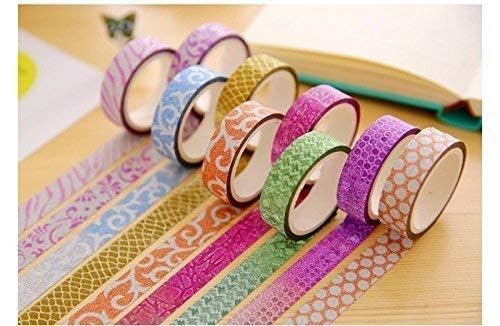 ECLET Pack of 12 Pcs Colorful Decorative Adhesive Glitter Tape Rolls ...