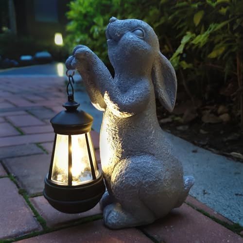 MININOVA Garden Statues Rabbit with Solar Lantern Outdoor Bunny ...