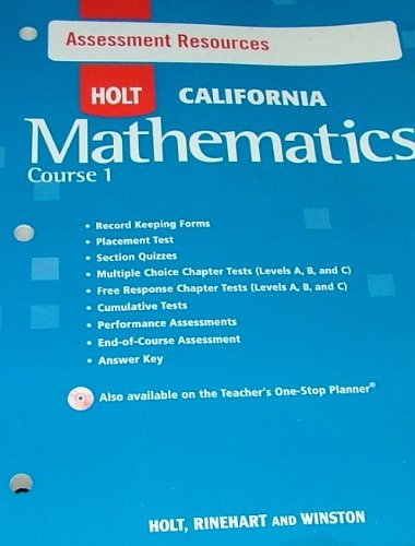 Holt Mathematics California: Assessment Resources With Answers Course 1 ...