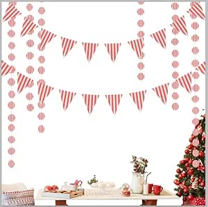 Amazon.com: Cheerland Red and White Striped Flag Banner Circus Themed ...