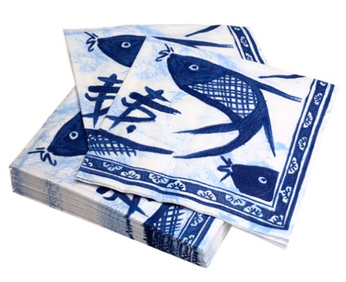 Paperproducts Design Royal Fish Blue/White Paper Lunch Napkins, Package ...