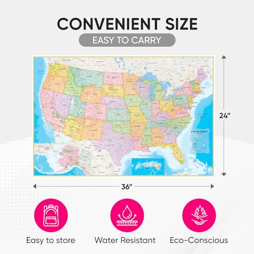 Snapklik.com : NOWMAP AquaShield Double-Sided United States, USA Map ...