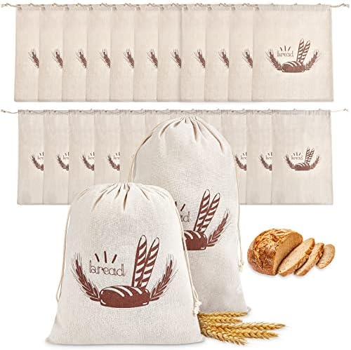 Amazon.com: Dunzy 20 Pcs Linen Bread Bag Reusable Container Drawstring ...