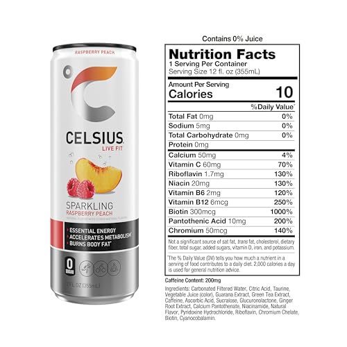 Snapklik.com : CELSIUS Sparkling Raspberry Peach, Functional Essential Energy Drink 12 Fl Oz
