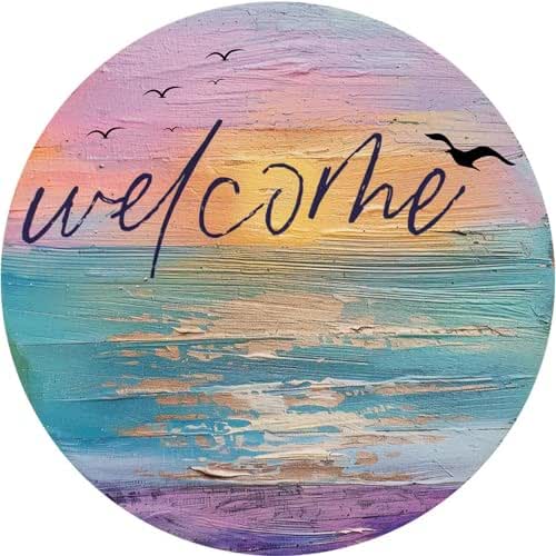 Amazon.com: Watercolor Beach Sunset Welcome Wreath Attachment, Sign or ...