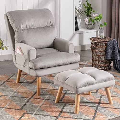 Amazon.com: HCHAIRH Accent Chair with Ottoman Set, Reading Chair with ...
