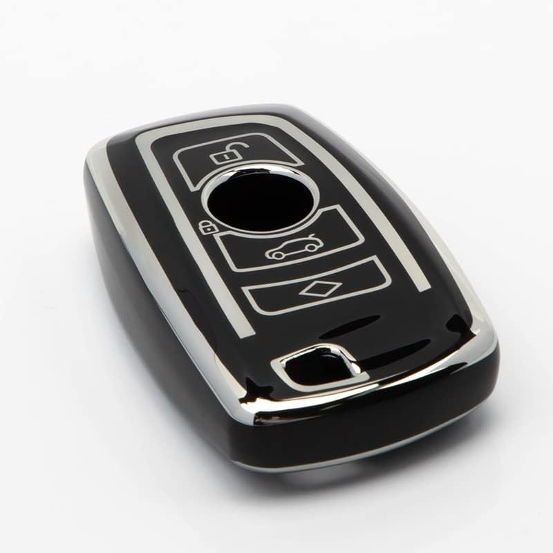 JVCV® Silver Border TPU Key Cover Compatible with BMW Smart Key (Black ...