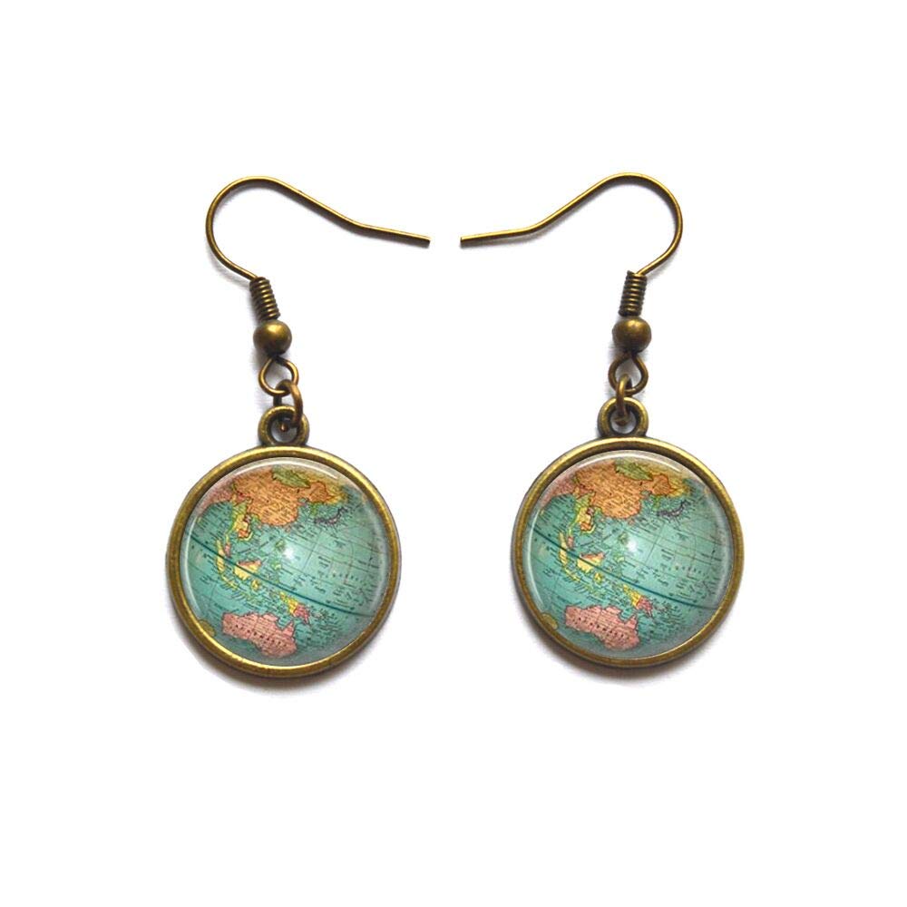 Amazon.com: Beautiful Globe Stud Earrings Planet Earth World Map Art ...