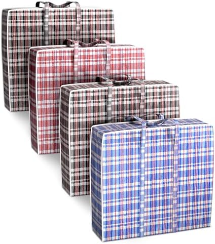Amazon.com: Set of 6 Large Plastic Checkered Laundry Bags with Zipper ...