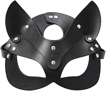 Amazon.com: Dzrige Women Cat Mask Half Face Cat Mask Leather Cat Ears ...