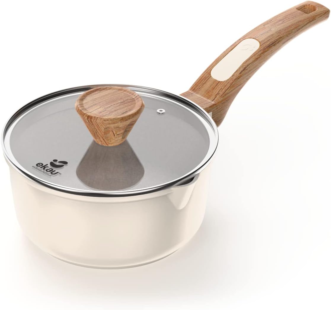 20cm Green Saucepan with Lid - Nonstick Milk Pan for Induction, Gas and ...