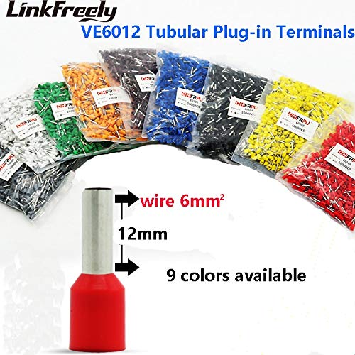 Davitu 1000pcs VE6012 E6012 Tubular Insulated Electrical Wire Terminal ...