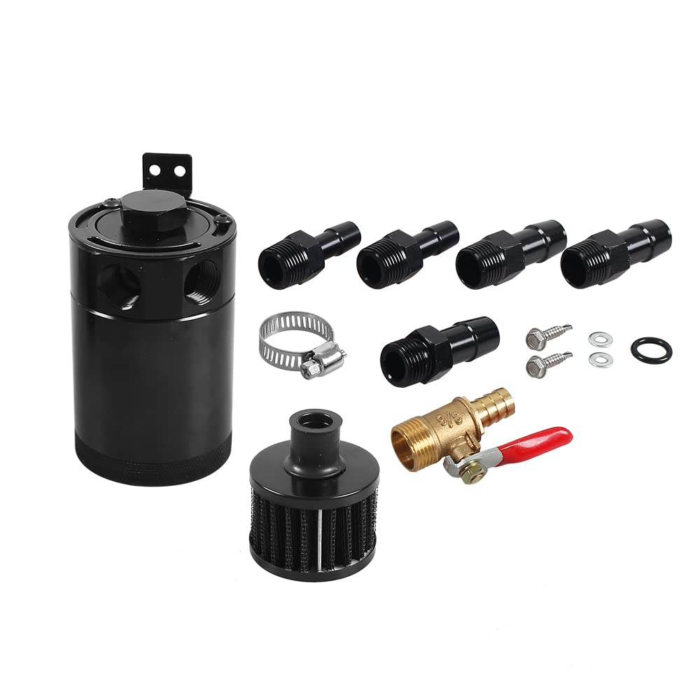 WENJTP Oil Catch Can Kit with 4 Adapters + Breather Filter Drain Valve ...