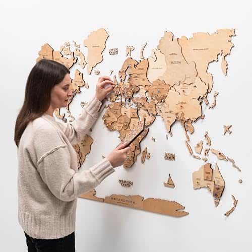 Amazon.com: ENJOY THE WOOD 3D Wood World Map Wall Art Large Wall Décor ...