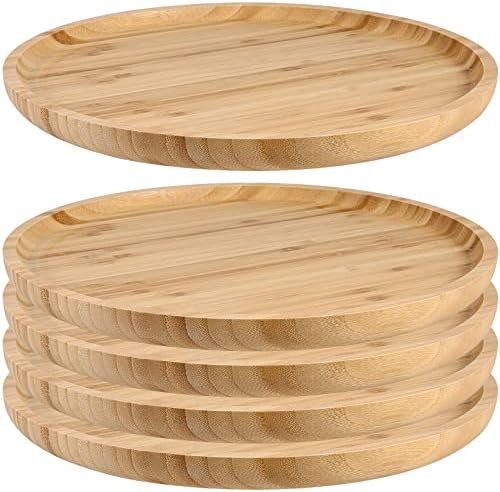 Amazon.com | JOIKIT 5 Pack 8 Inch 20cm Bamboo Round Platter, Fine ...