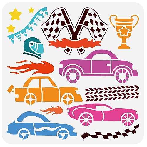 FINGERINSPIRE Racing Car Painting Stencil 30x30cm Large Trophy Stars ...