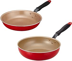 Amazon｜エバークック フライパンセット 2点（フライパン26㎝ 深型フライパン28㎝） オール熱源対応（IH対応） 【500日保証】 こげつきにくいフライパン PFOA フリー レッド ...